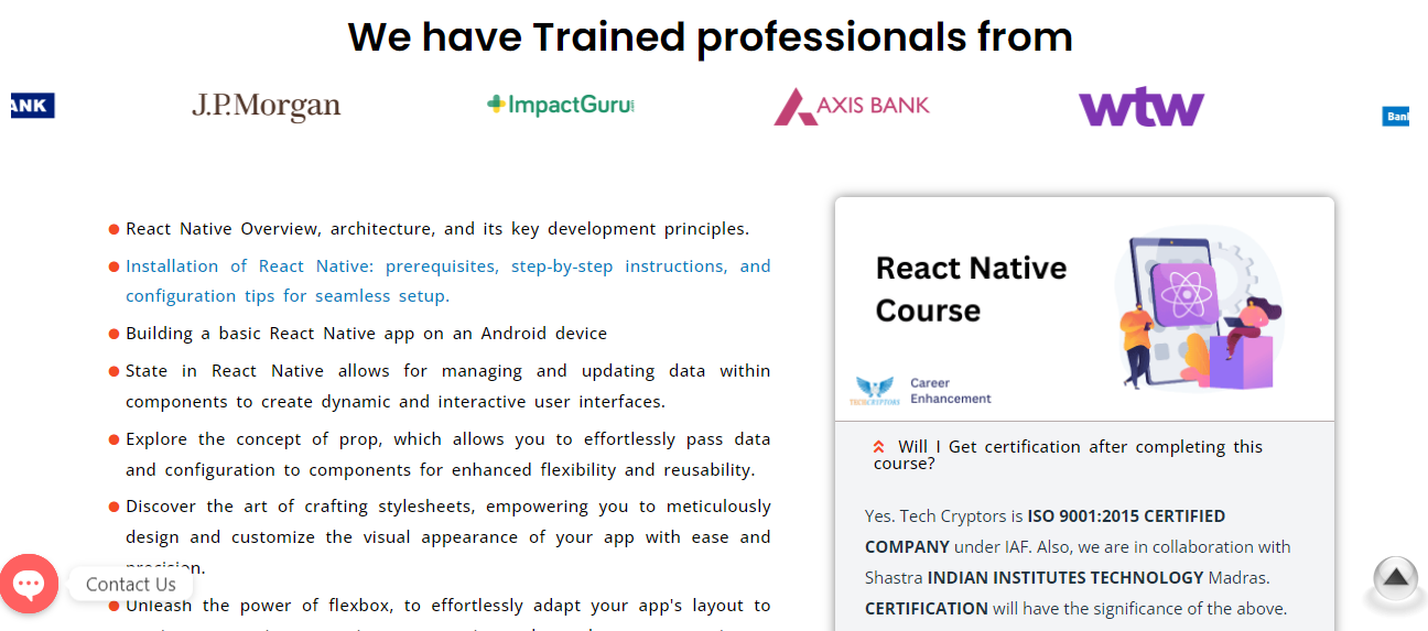 React Native Training Course | Tech Cryptors